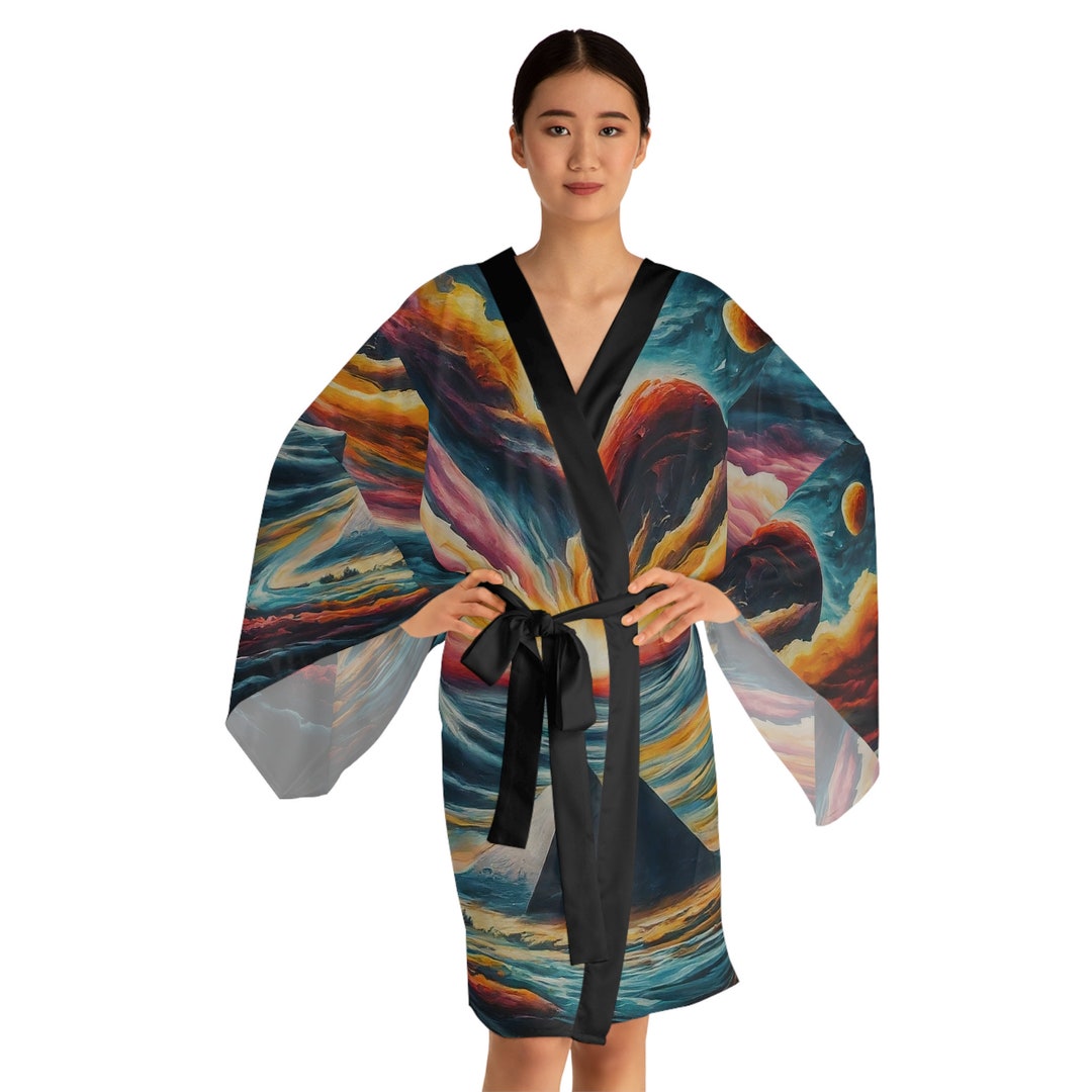 Cosmic Pyramid Kimono Robe - Enchanting Moon and Space Scenery Kimono ...