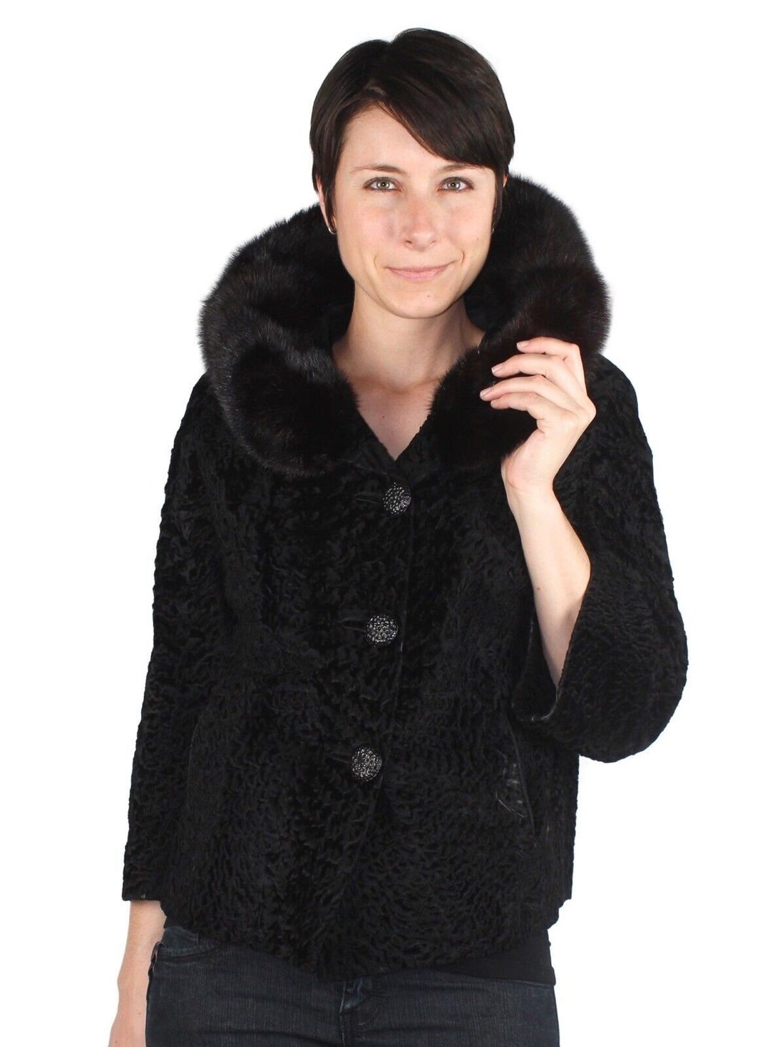Vintage Black American Broadtail Jacket W/ Mink Fur Collar - Small - Etsy