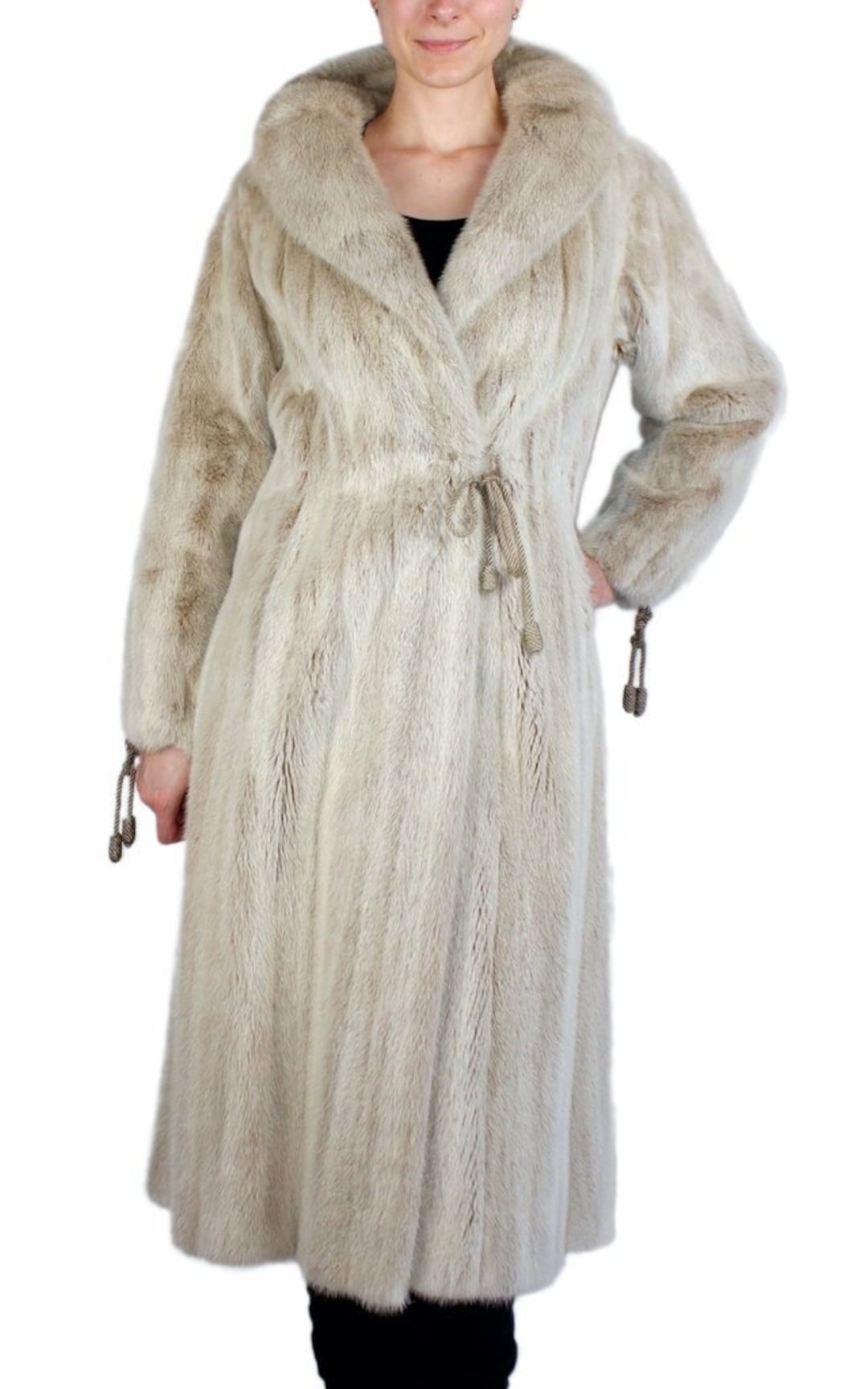 Vintage Unique Blush-dyed Mink Fur Coat W/ Matching Rope Ties - Small ...
