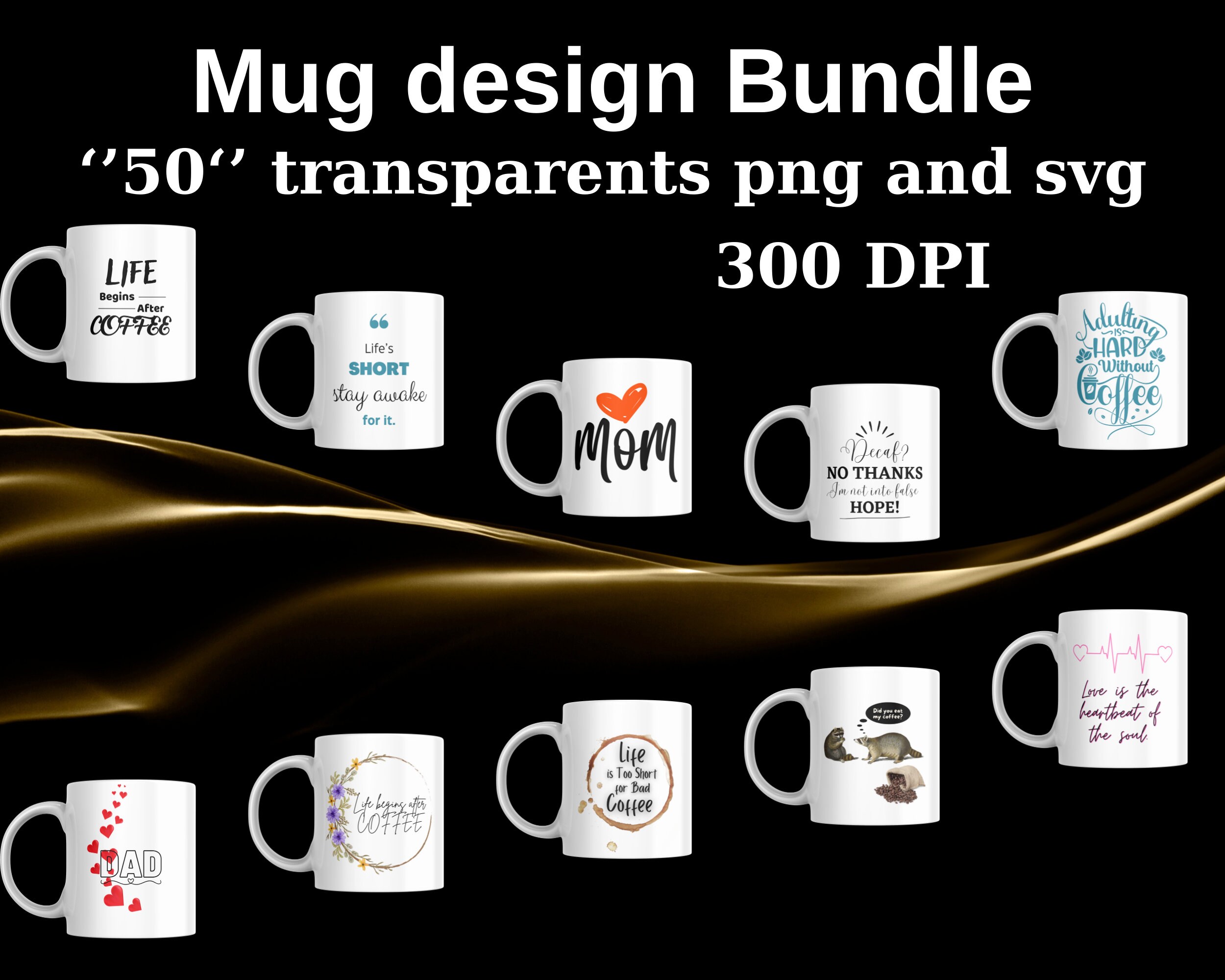 Coffee Mug Designs, 50 Digital PNG, SVG, Mug Designs Bundle - Etsy