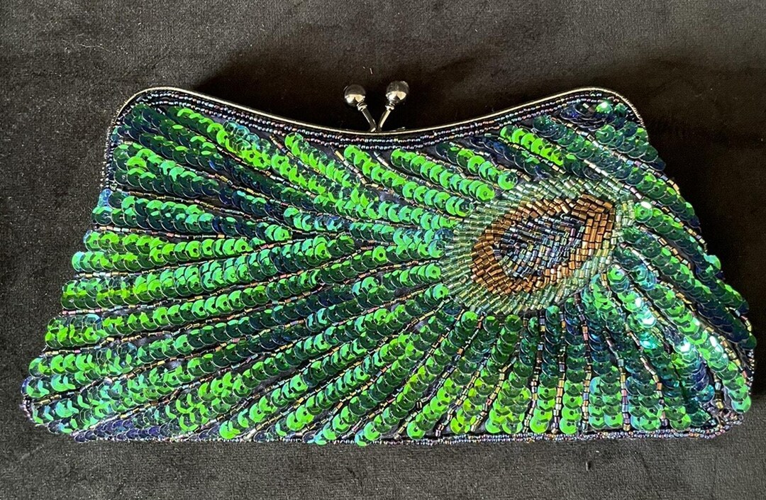 1920S Flapper Peacock Sequined Clutch Purse Handbag Pre-owned - Etsy