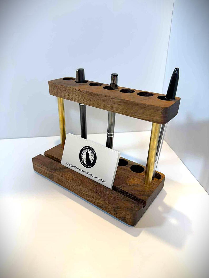 Handcrafted Walnut Pen and Business Card Holder With Brass - Etsy