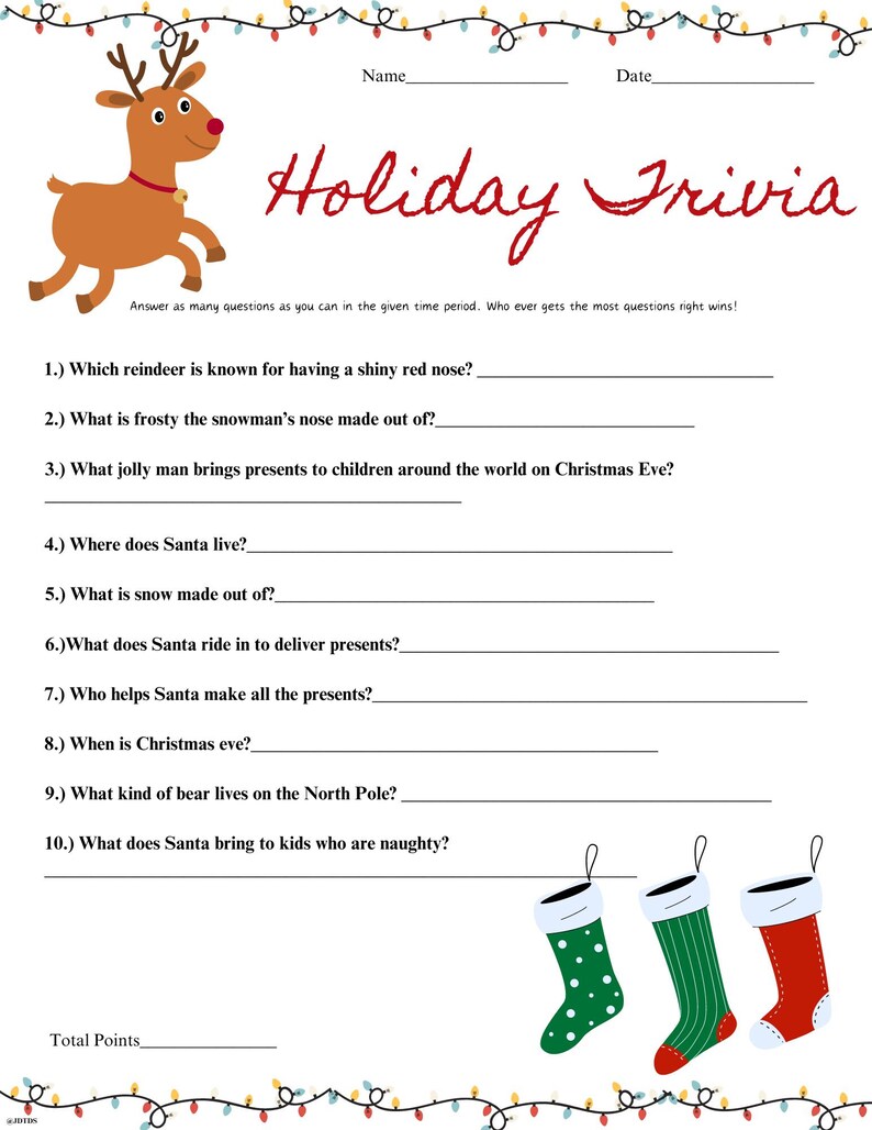 Printable Holiday Trivia Game - Etsy
