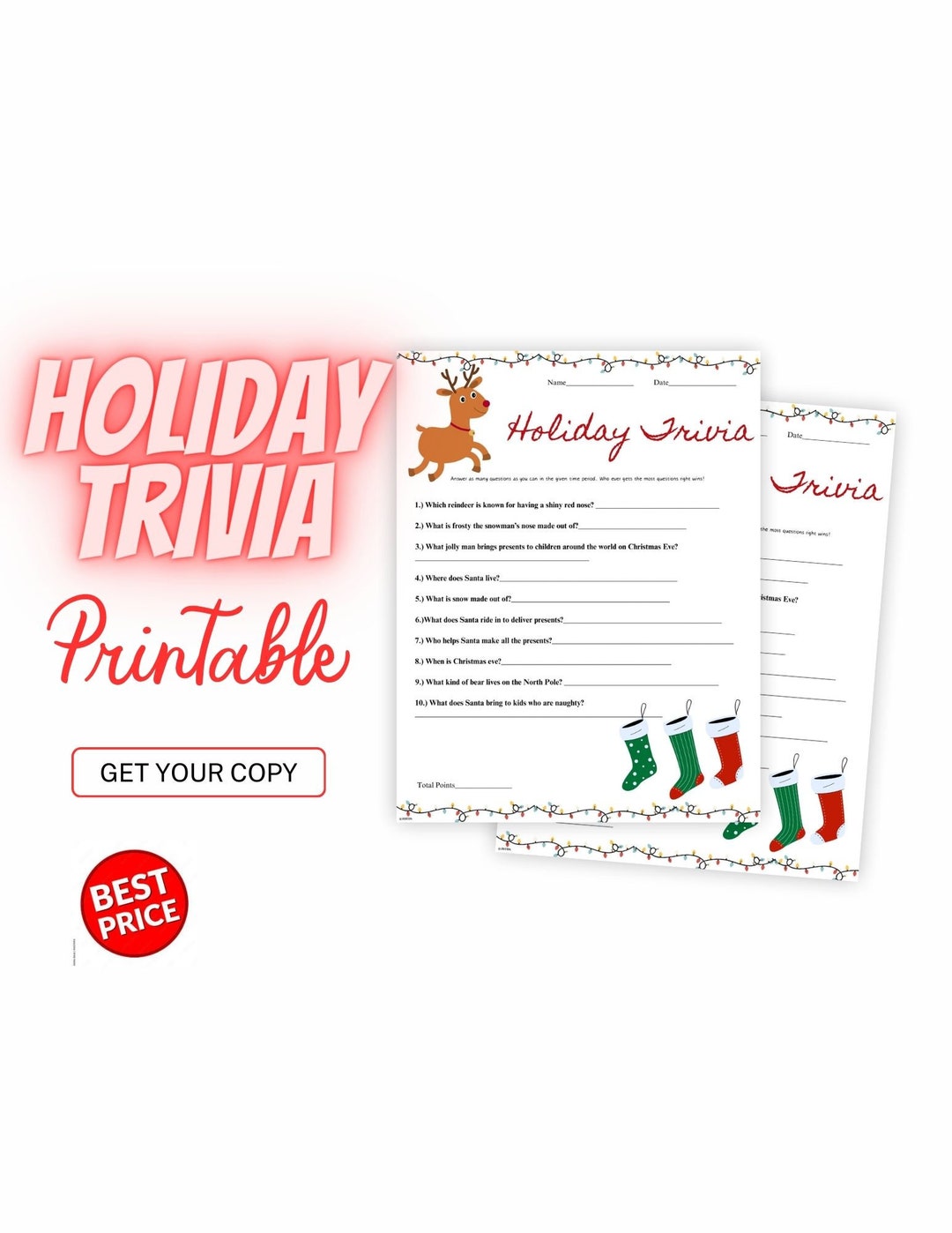 Printable Holiday Trivia Game - Etsy