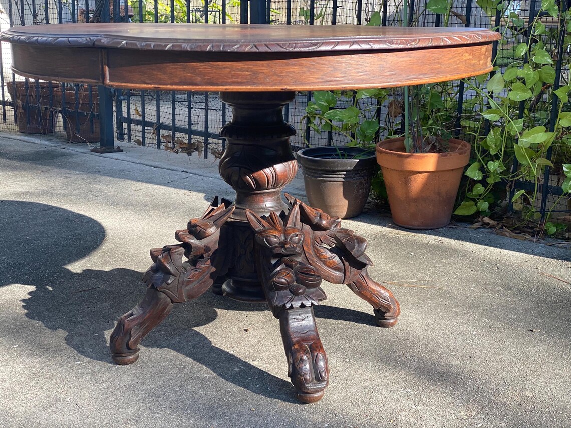 Carved Gothic Round Lion Fox Hunt Table Dark Academia Antique French - Etsy