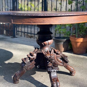 Carved Gothic Round Lion Fox Hunt Table Dark Academia Antique French - Etsy