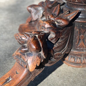 Antique Gothic Carved Lion Round Table - Etsy