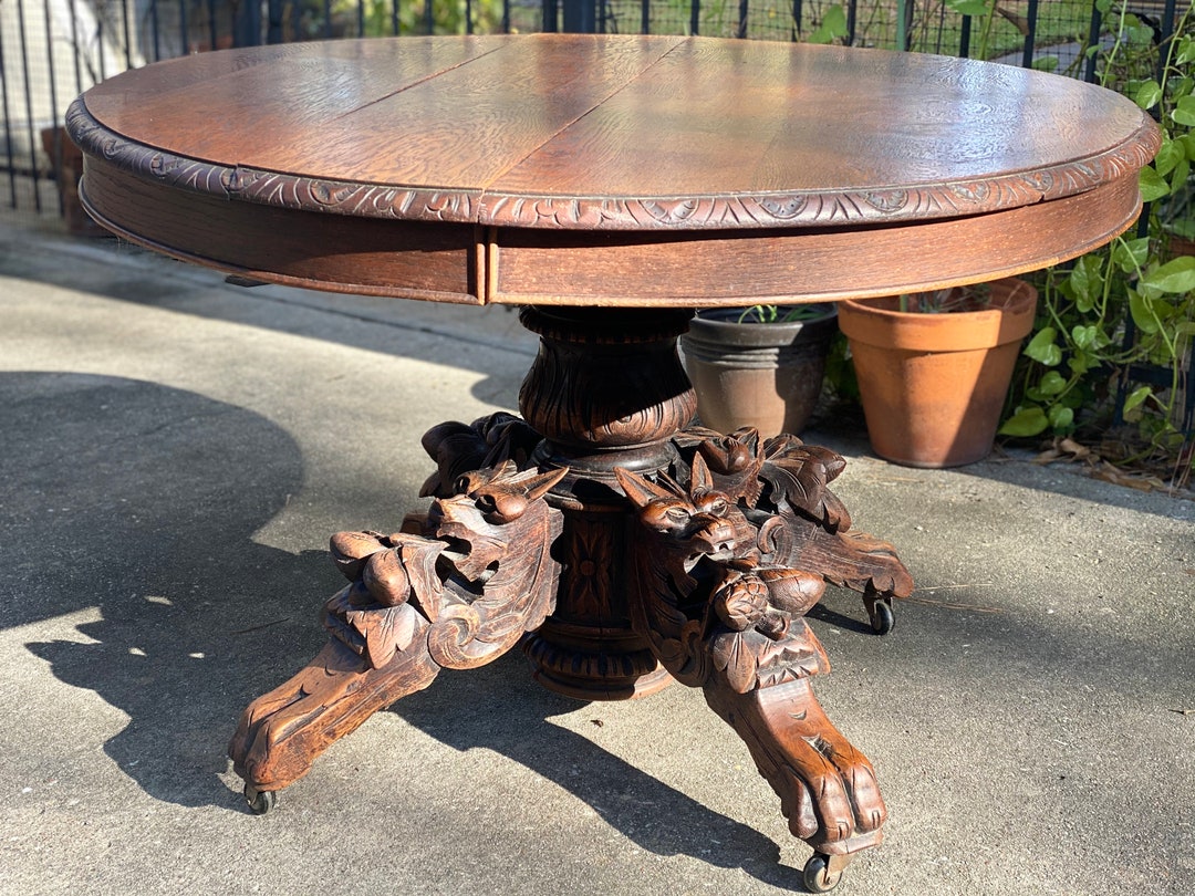 Antique Gothic Carved Lion Round Table - Etsy