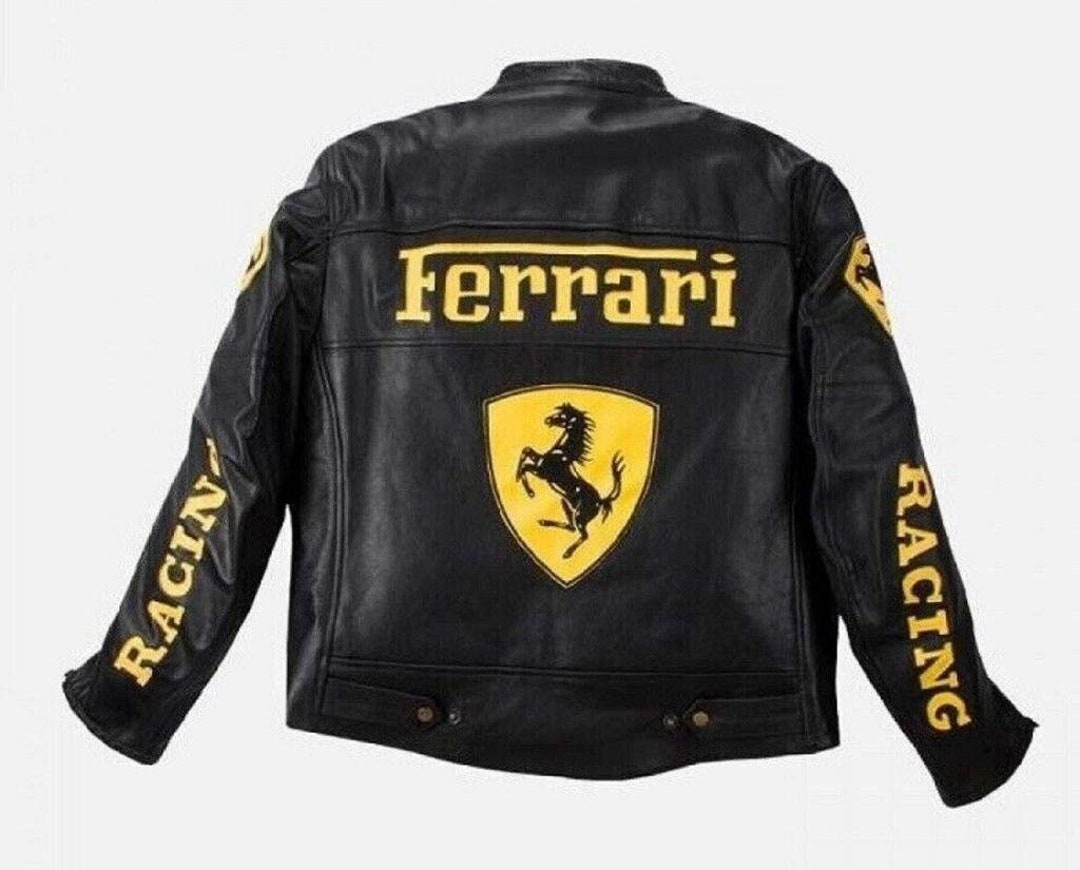 Black Ferrari F1 Racing Jacket Men Cowhide Leather Formula Man - Etsy