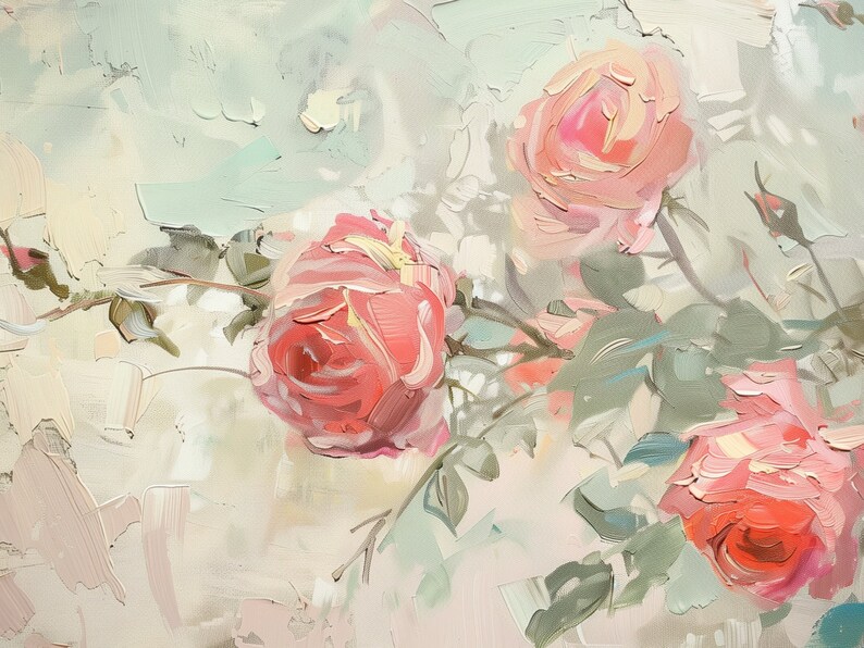 Rose Oil Painting Frame TV Art Summer, Red Roses Floral Oil Painting ...