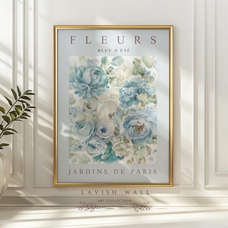 Dusty Blue Roses, Flower Market Poster Light Blue Flower Wall Art ...