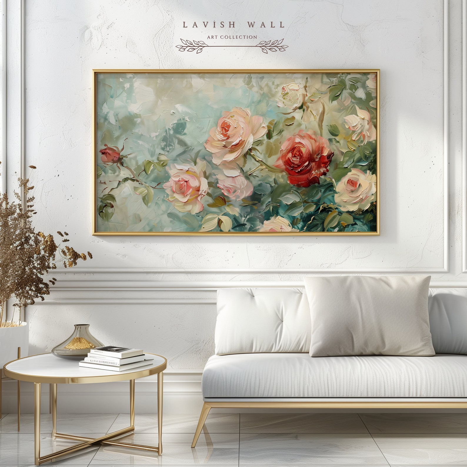 Rose Oil Painting Frame TV Art Summer, Red Roses Floral Oil Painting ...