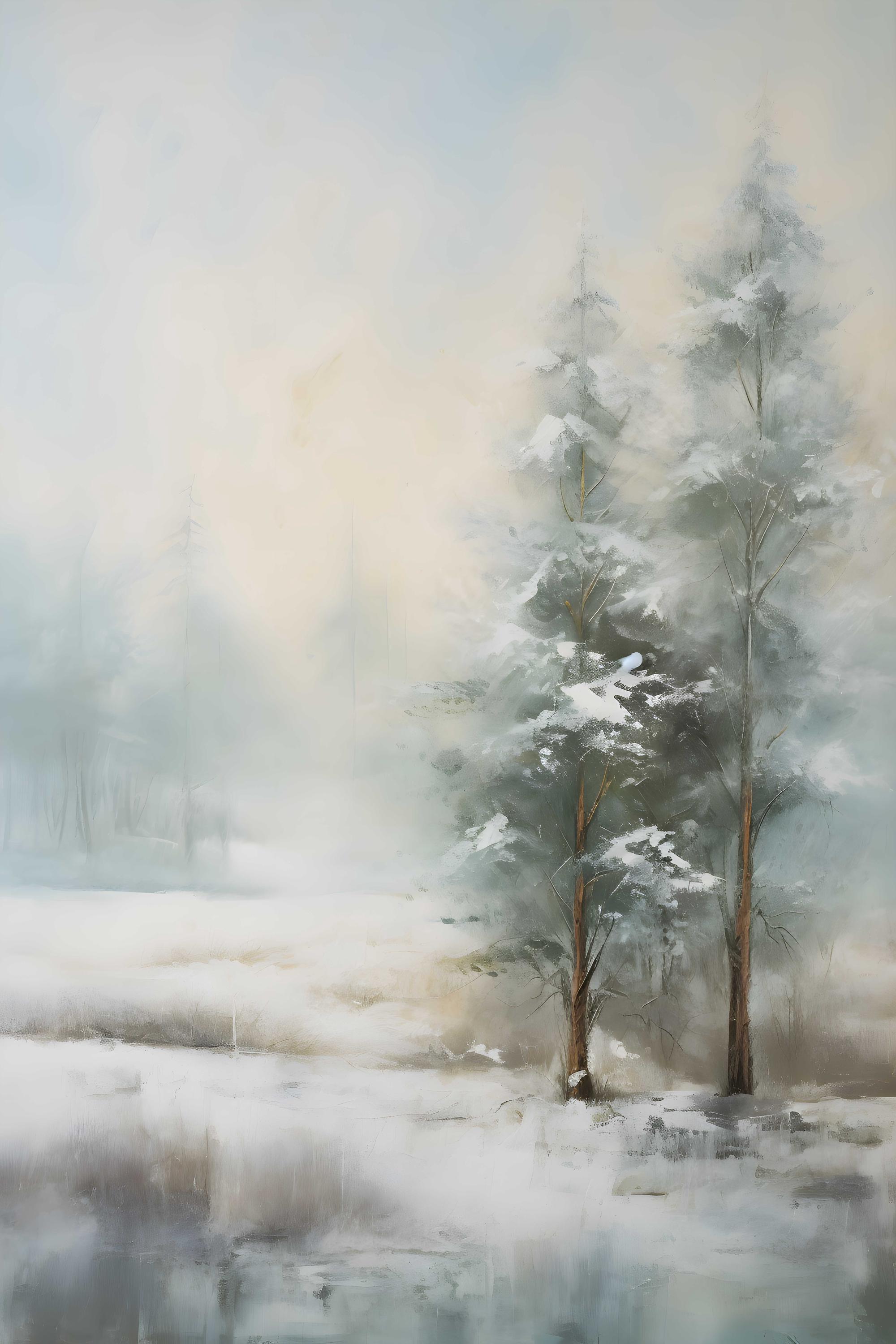 Winter Tree Painting Moody Winter Print Snow Scene Winter Poster Snowy ...
