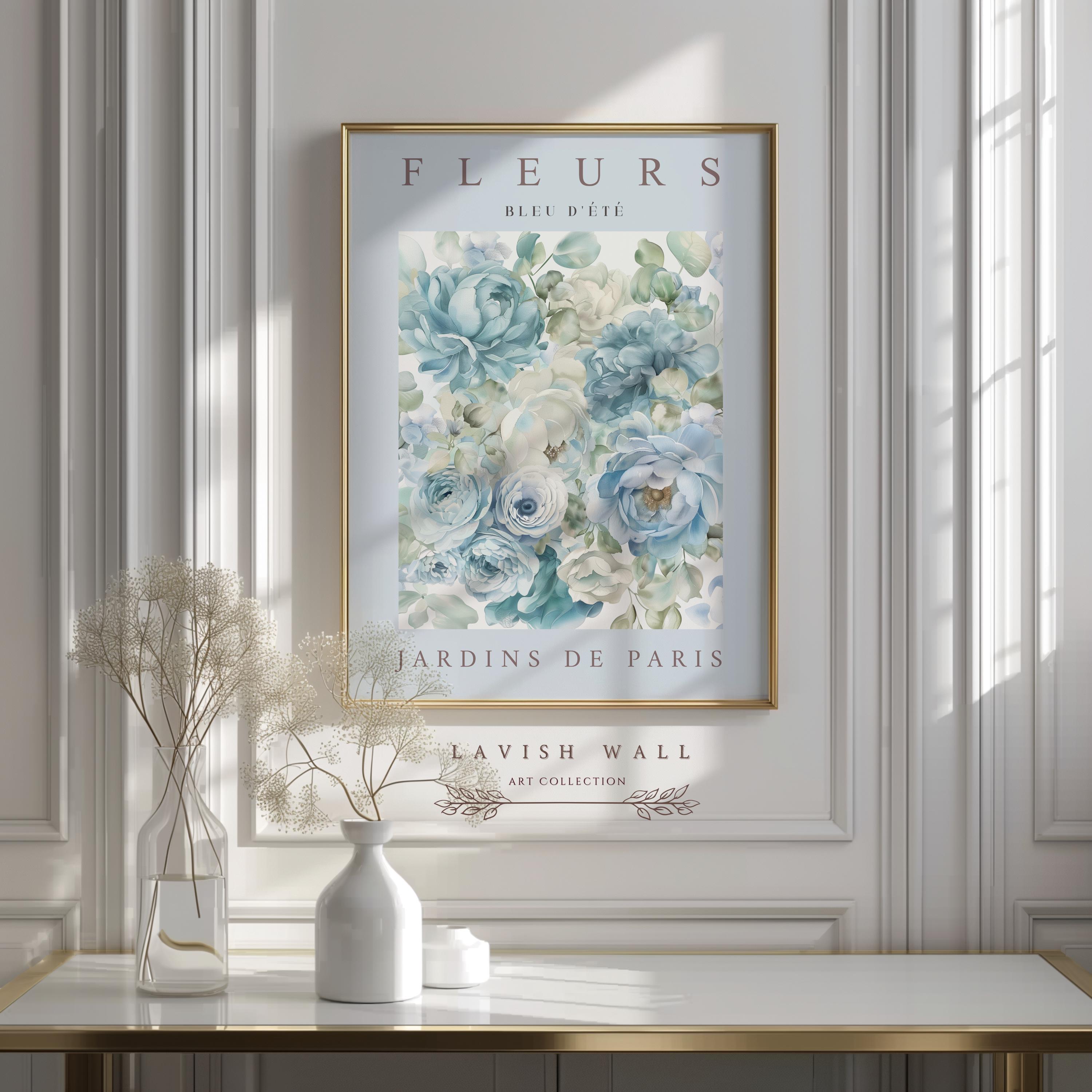 Dusty Blue Roses, Flower Market Poster Light Blue Flower Wall Art ...