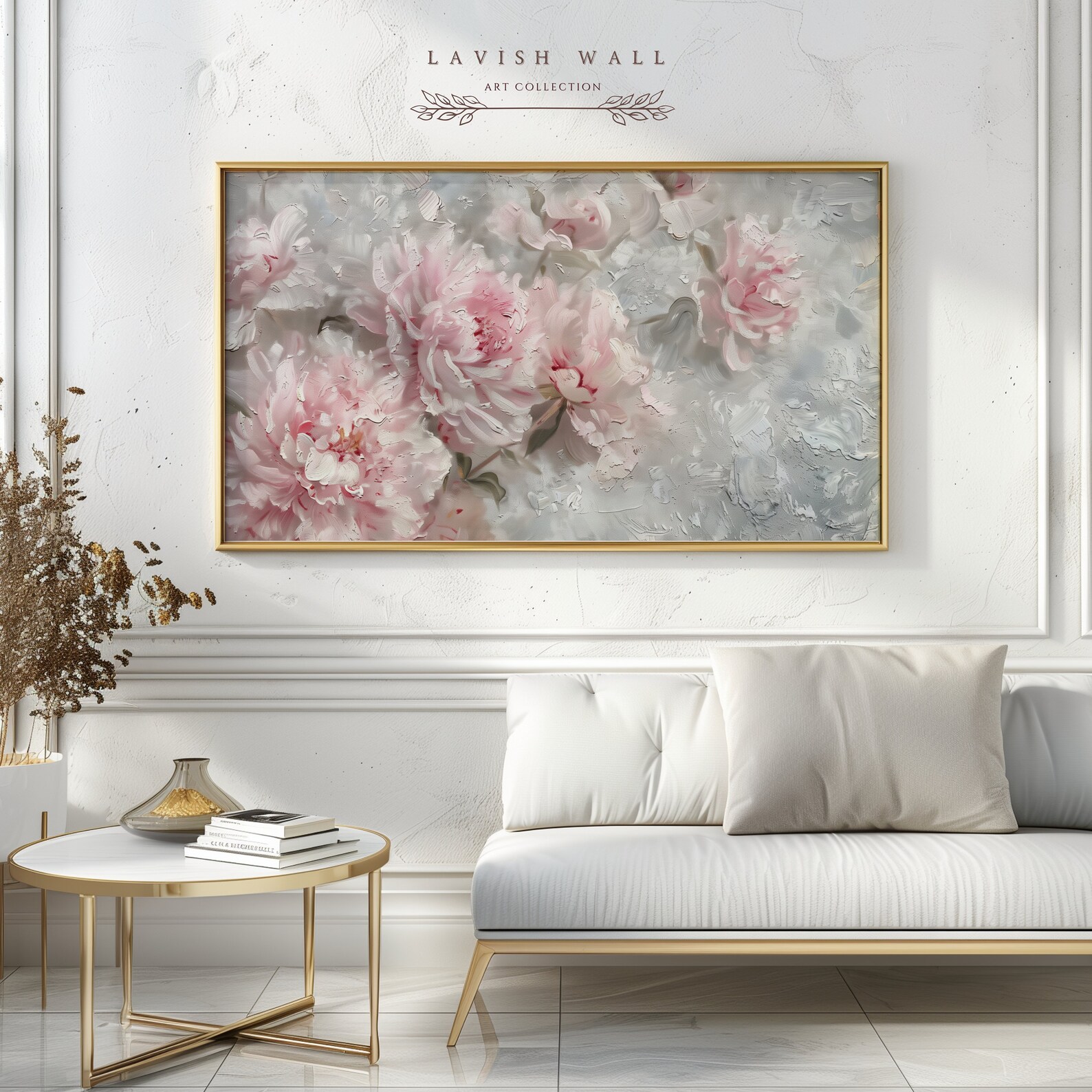 Peonies Painting Frame TV Art Spring, Pink Peonies Painting Floral Oil ...