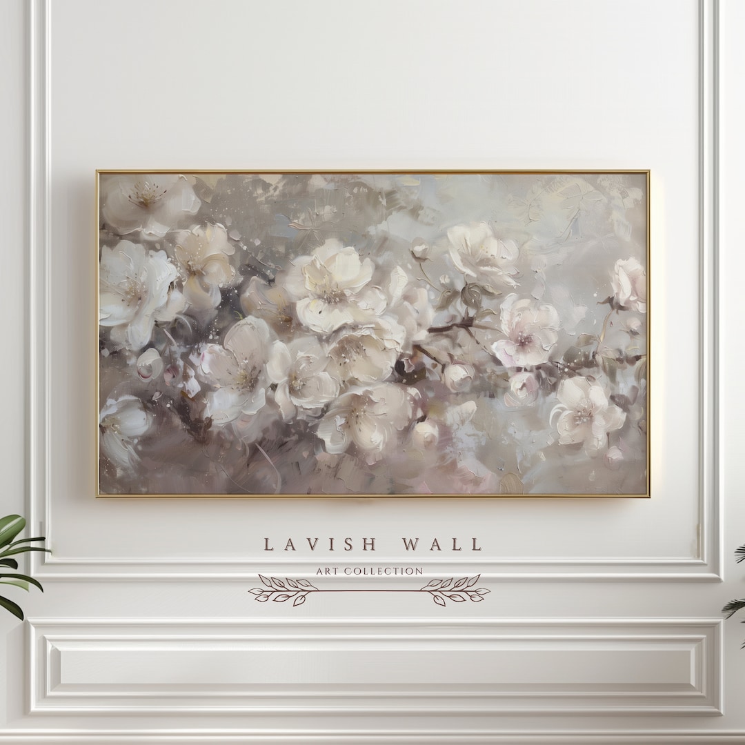 Hawthorn Floral Oil Painting Frame TV Art Spring, Moody Floral Wall Art ...