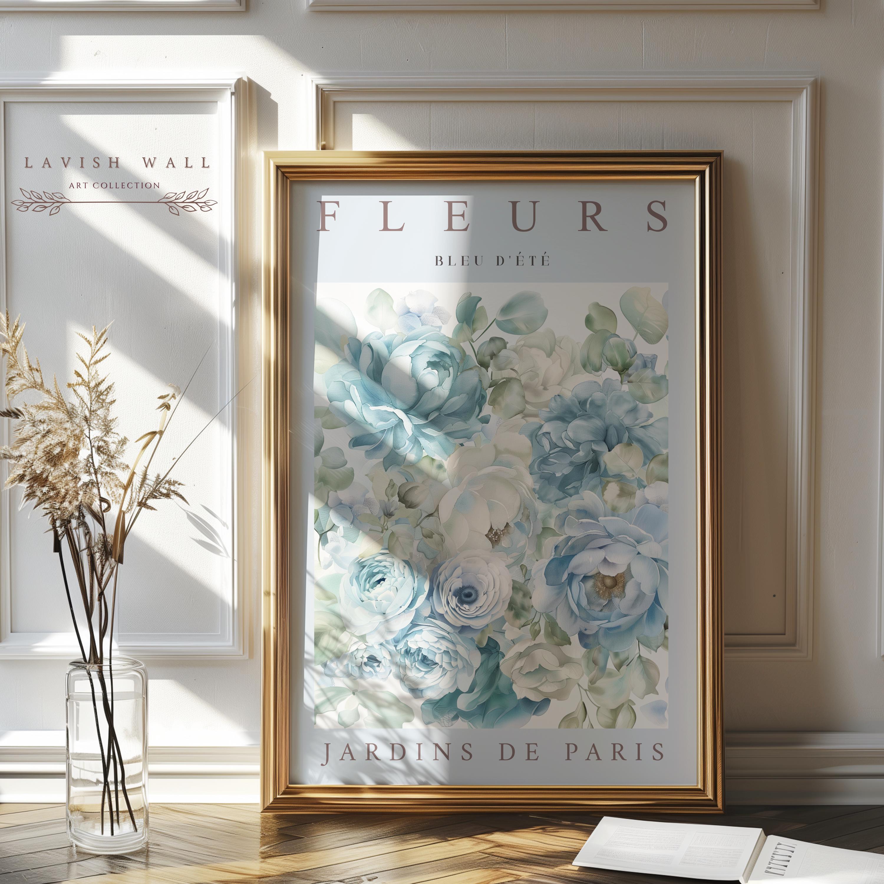 Dusty Blue Roses, Flower Market Poster Light Blue Flower Wall Art ...