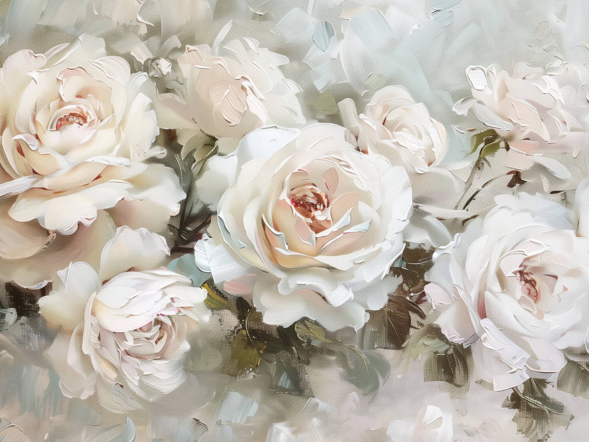 White Roses Painting, Rose Oil Painting Summer Frame TV Art, Moody ...