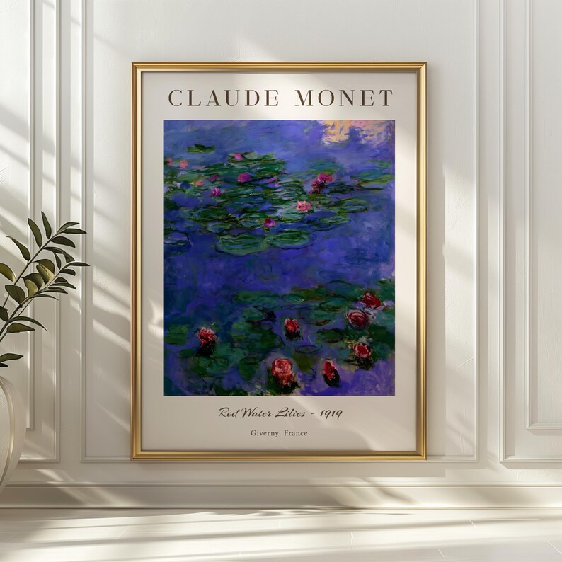 Claude Monet Print Red Water Lilies Monet Poster Impressionist Painting ...