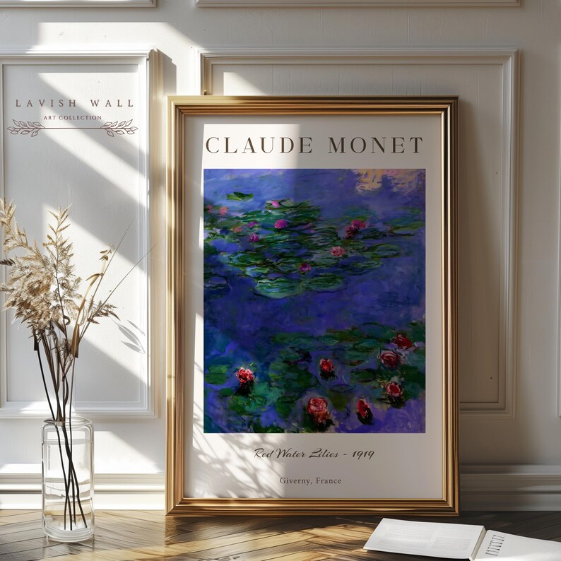 Claude Monet Print Red Water Lilies Monet Poster Impressionist Painting ...