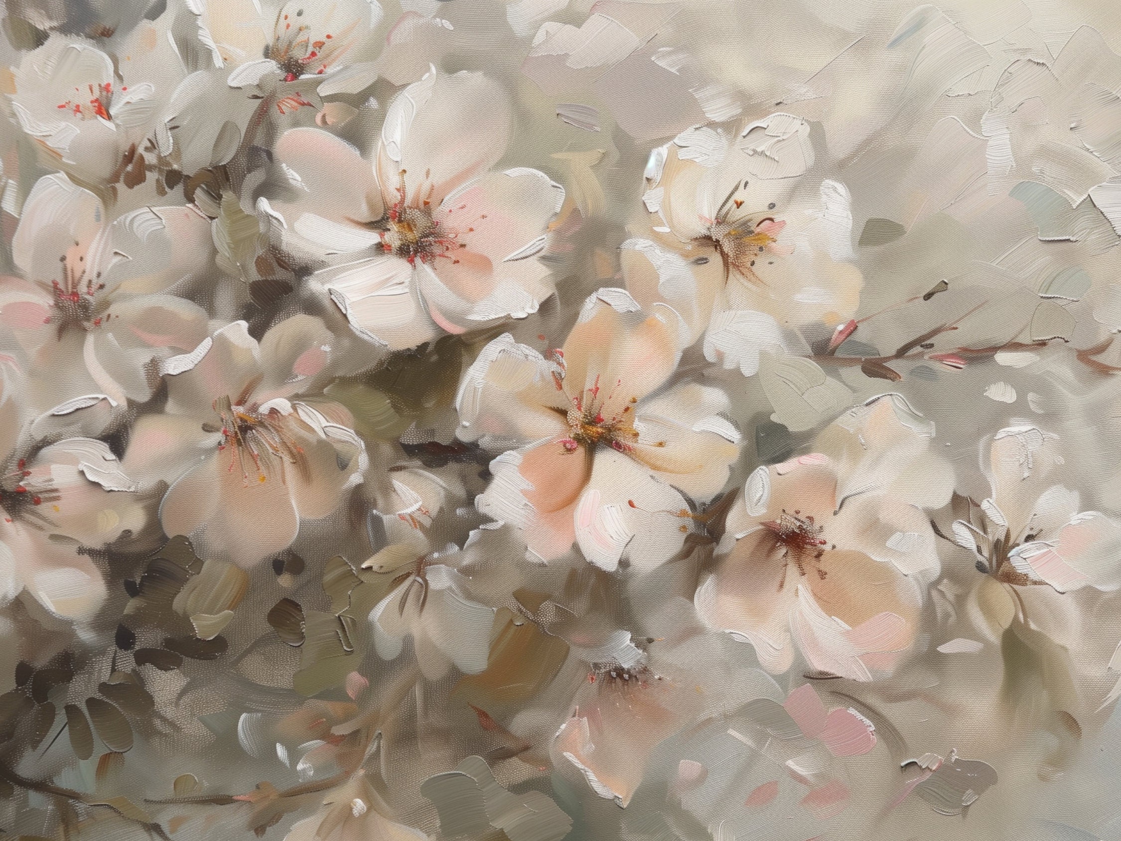 White Hawthorn Floral Oil Painting Frame TV Art Spring, Moody Floral ...