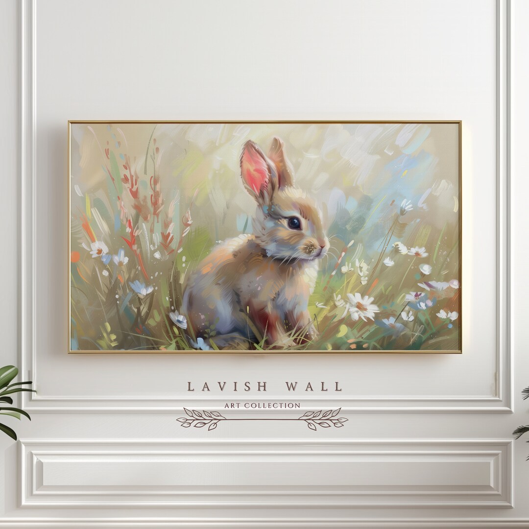 Easter Bunny Frame TV Art Watercolor Bunny, TV Art Colorful Cute Easter ...