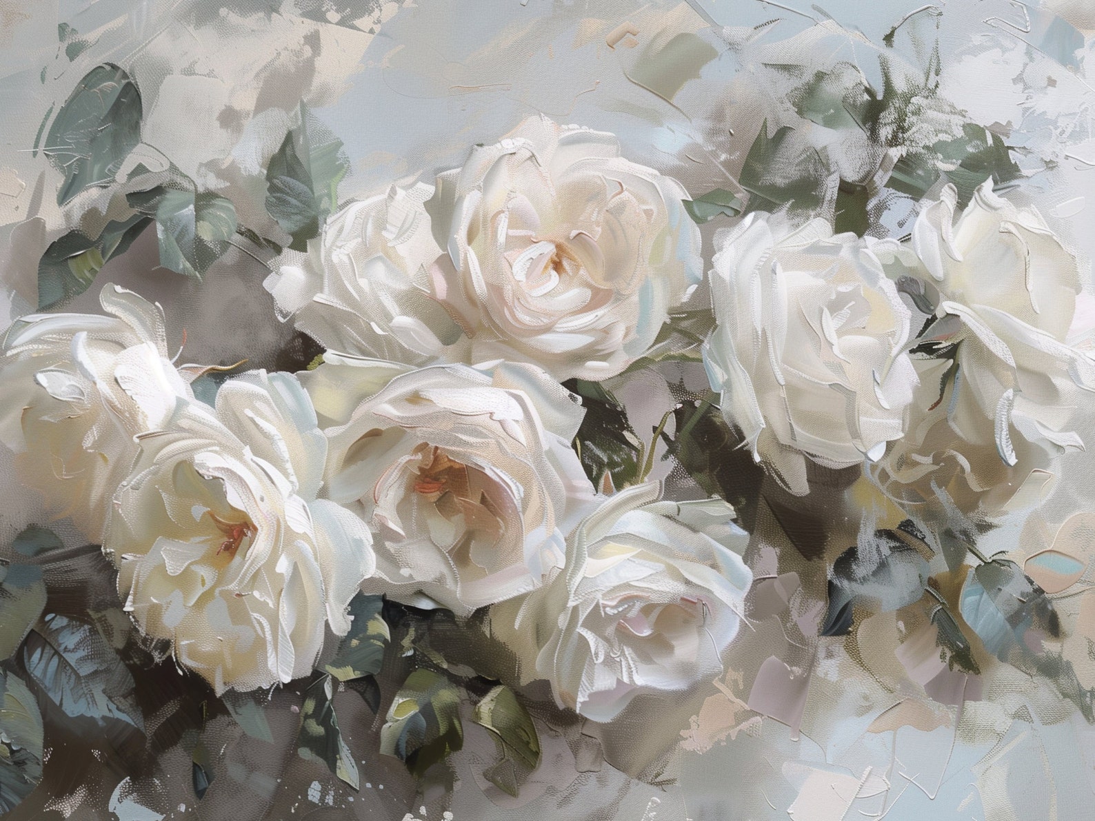 White Roses Painting, Rose Oil Painting Summer Frame TV Art, Moody ...