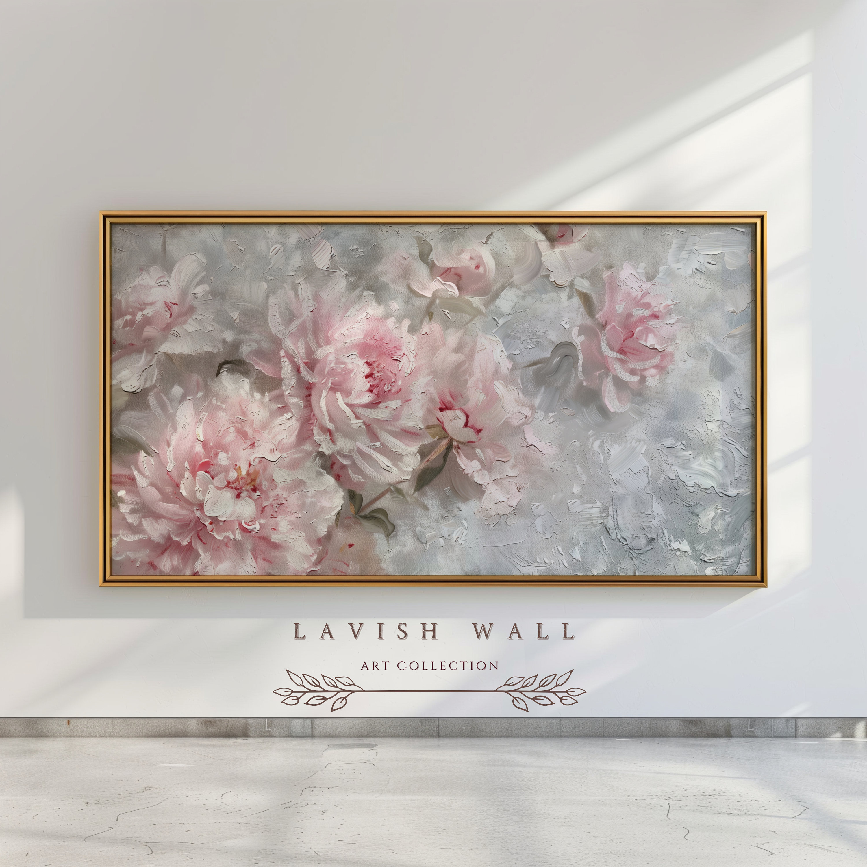 Peonies Painting Frame TV Art Spring, Pink Peonies Painting Floral Oil ...