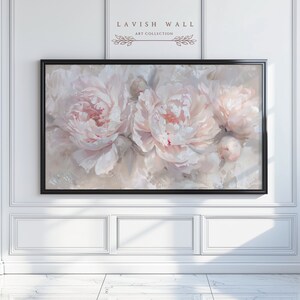 Peonies Painting Frame TV Art Summer, Pink Peonies Painting, Floral Oil ...