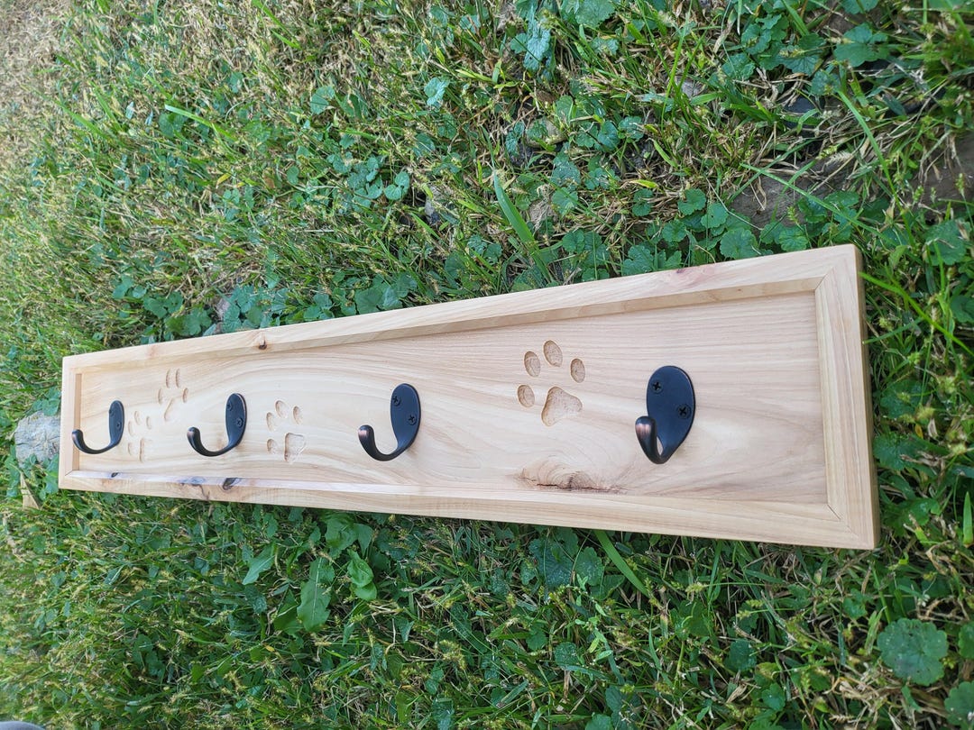Rustic Hickory Paw Print Coat Rack - Handmade Wooden Pet-themed Wall ...