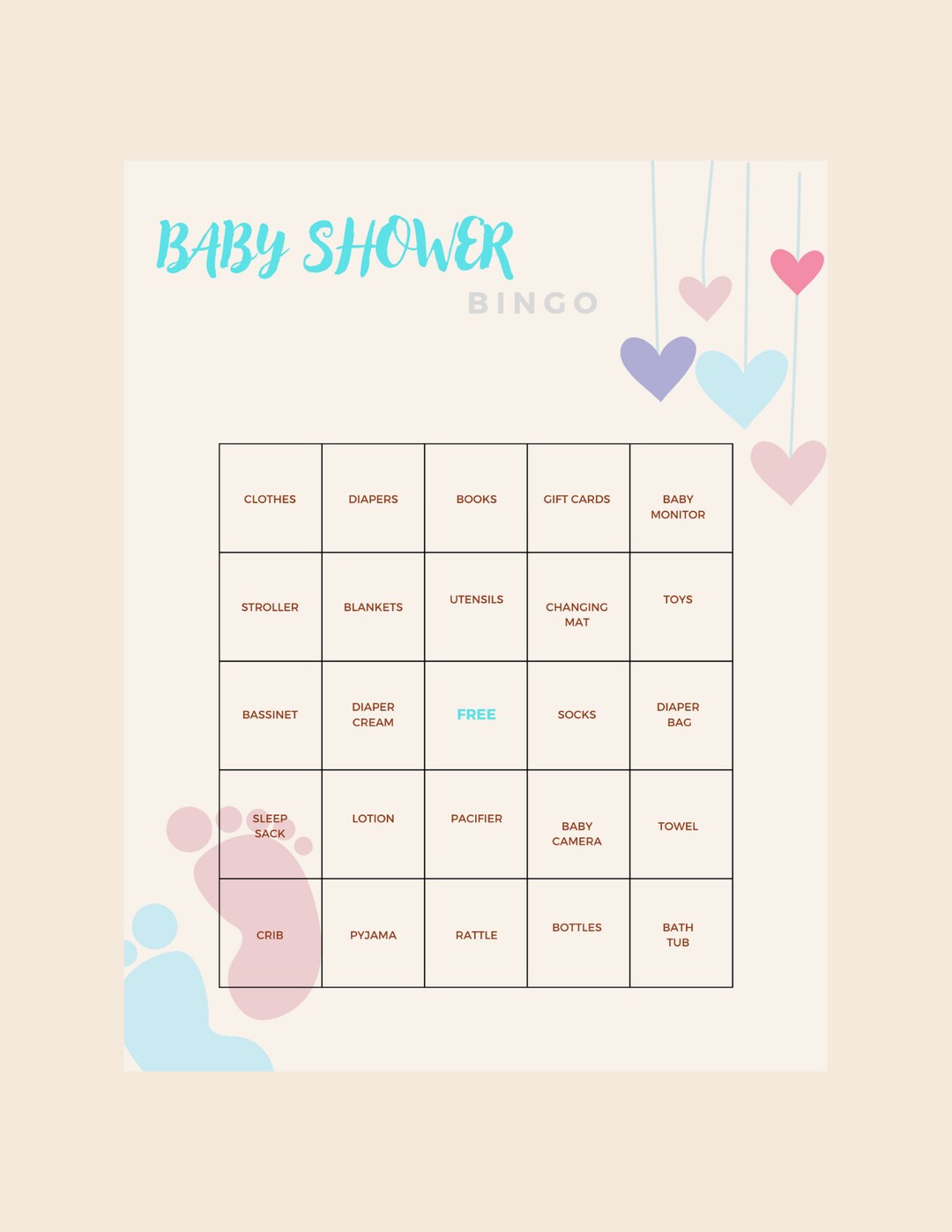 Simple Baby Shower Bingo Template, Printable, 100% Editable Template ...