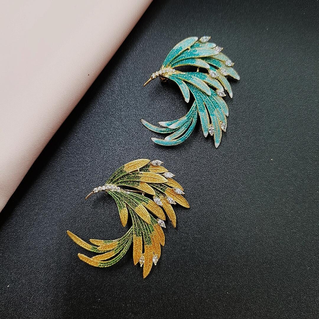 Dainty Enamel Feather Shape Luxury Brooch | Ombre Color | Lapel Pin ...