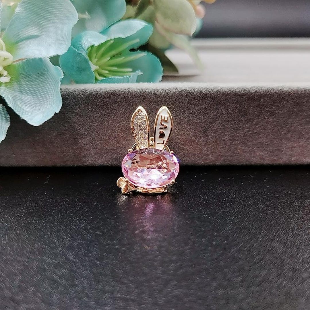 Pink Bunny Lapel Pin: 18K Gold Rabbit Brooch With Cubic Zirconia - Etsy