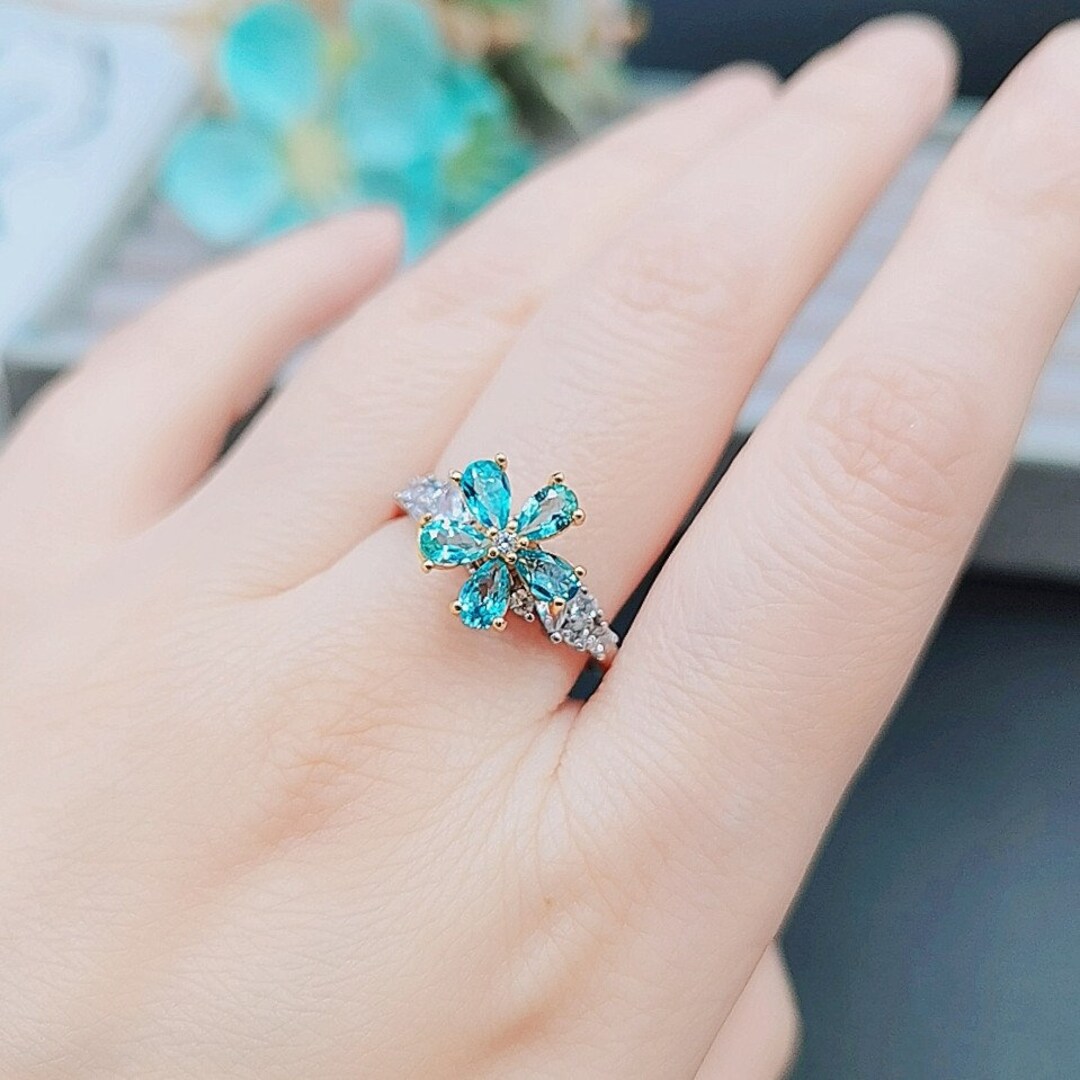 Blue Topaz Flower Spinning Ring | Natural Real Gem Stone | 925 Sterling ...