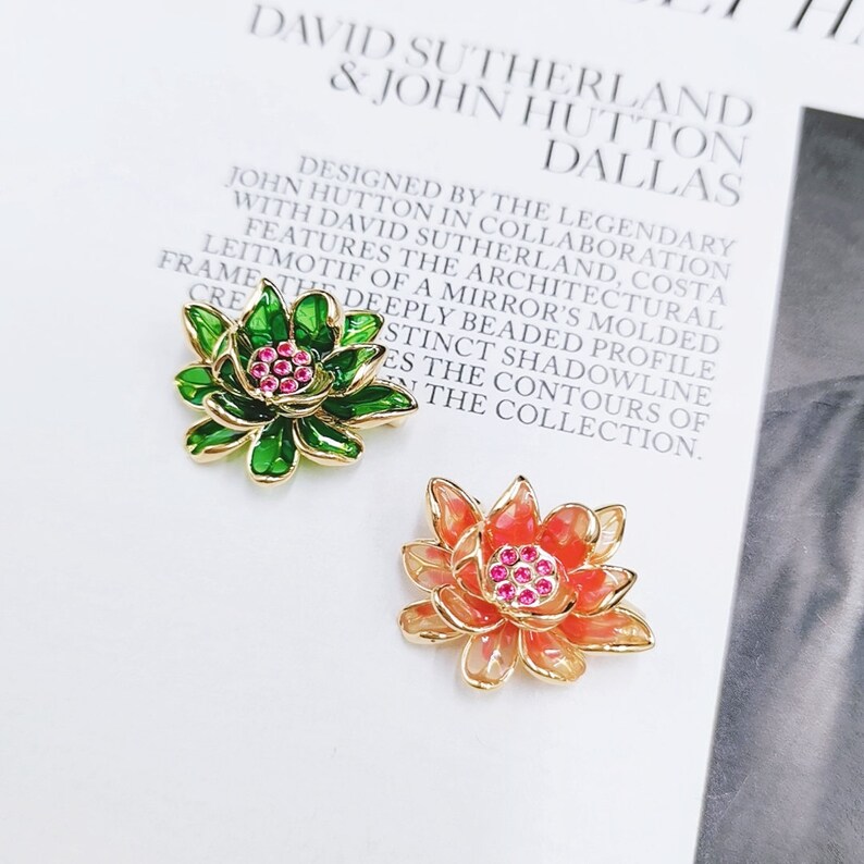Enamel Lotus Flower Small Dainty Luxury Brooch Lepel Pin Water Lily Pin ...