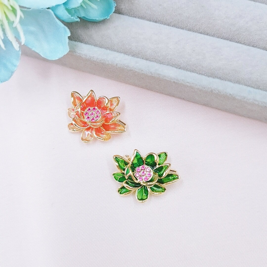 Enamel Lotus Flower Small Dainty Luxury Brooch Lepel Pin Water Lily Pin ...