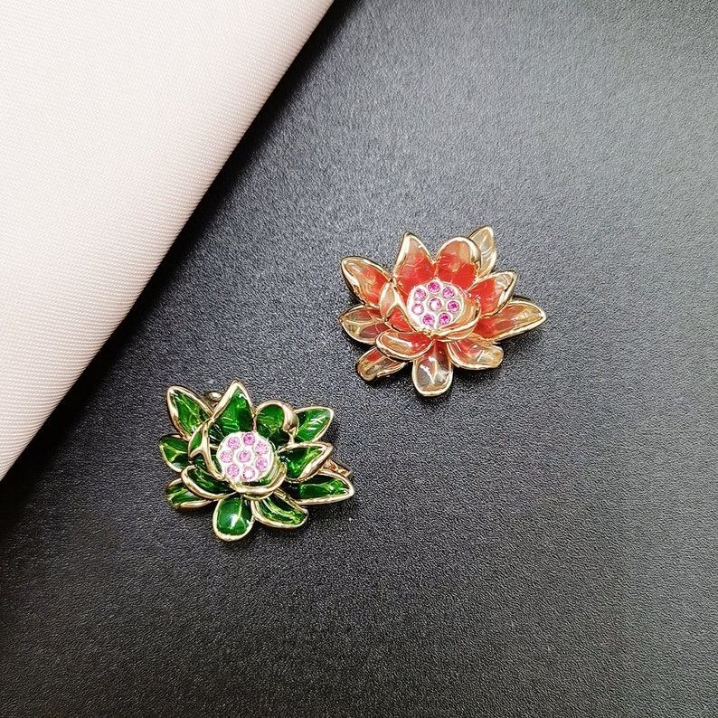 Enamel Lotus Flower Small Dainty Luxury Brooch Lepel Pin Water Lily Pin ...