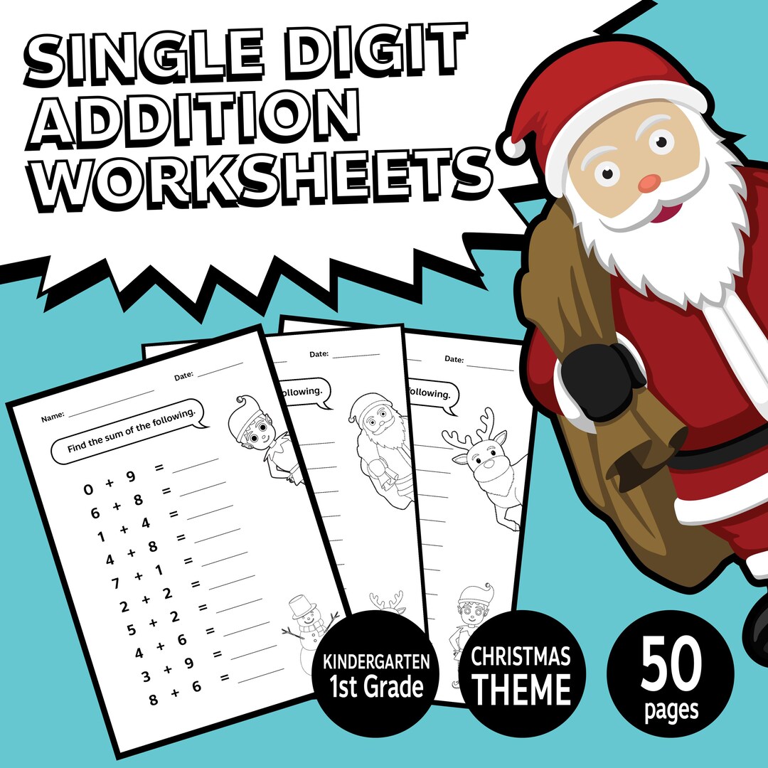 50 Printable Addition Single Digit Christmas Theme Worksheets for ...