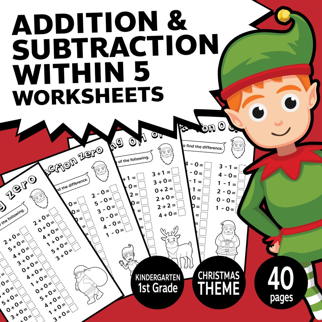 40 Printable Christmas Theme Addition and Subtraction Within 5 ...