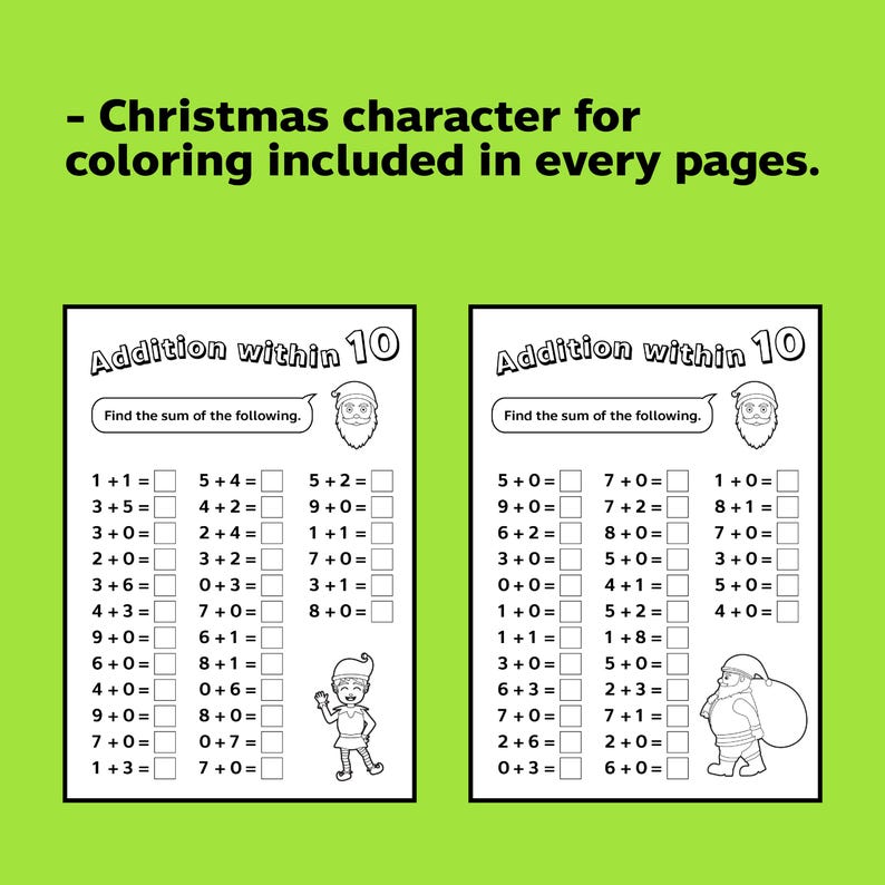 60 Printable Christmas Theme Addition and Subtraction Within 10 ...