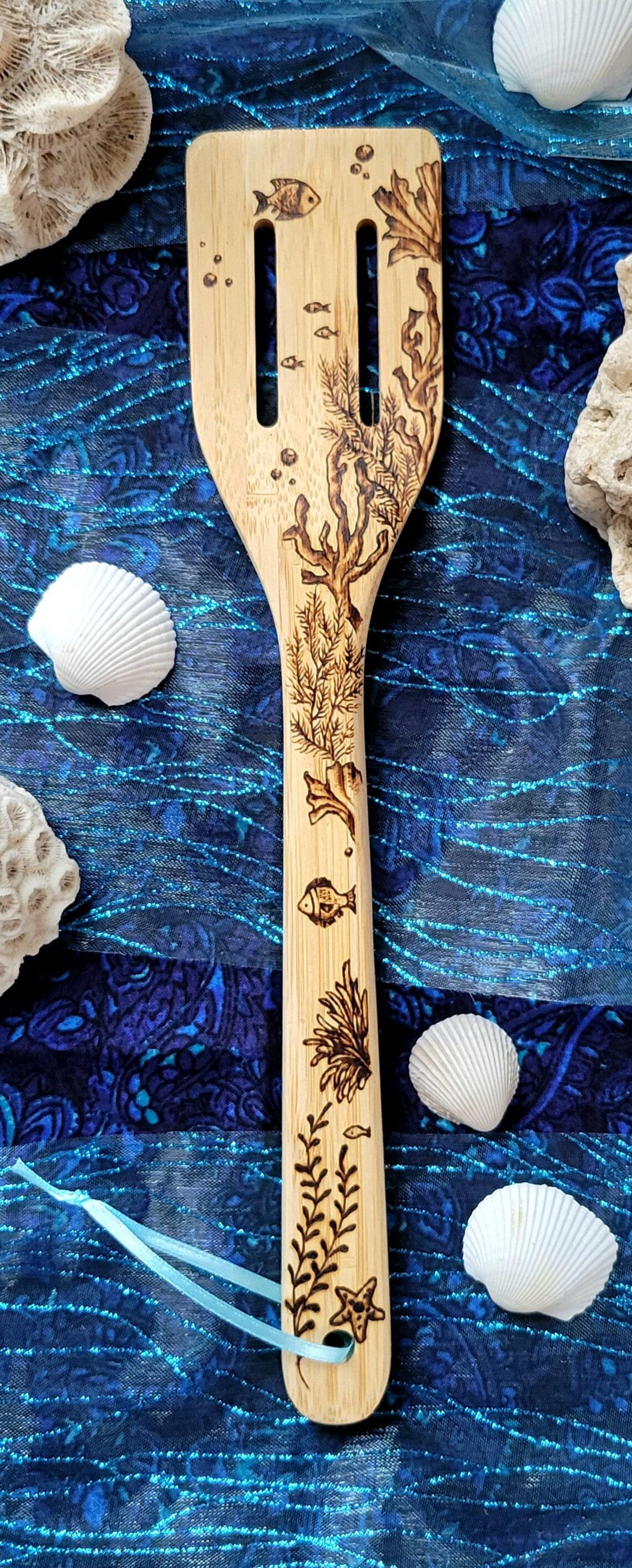 Coral Reef Woodburned Bamboo Spoon, Ocean Kitchen Decor - Etsy