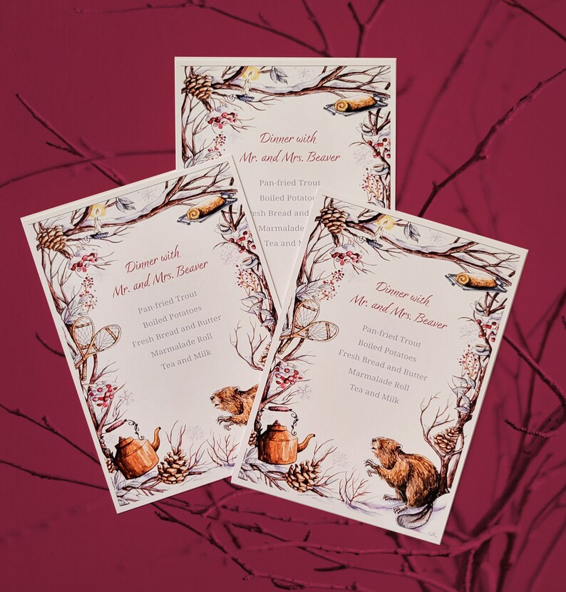 Dinner With Beavers Menu Art Print, Narnia Art Print, Watercolor Narnia ...