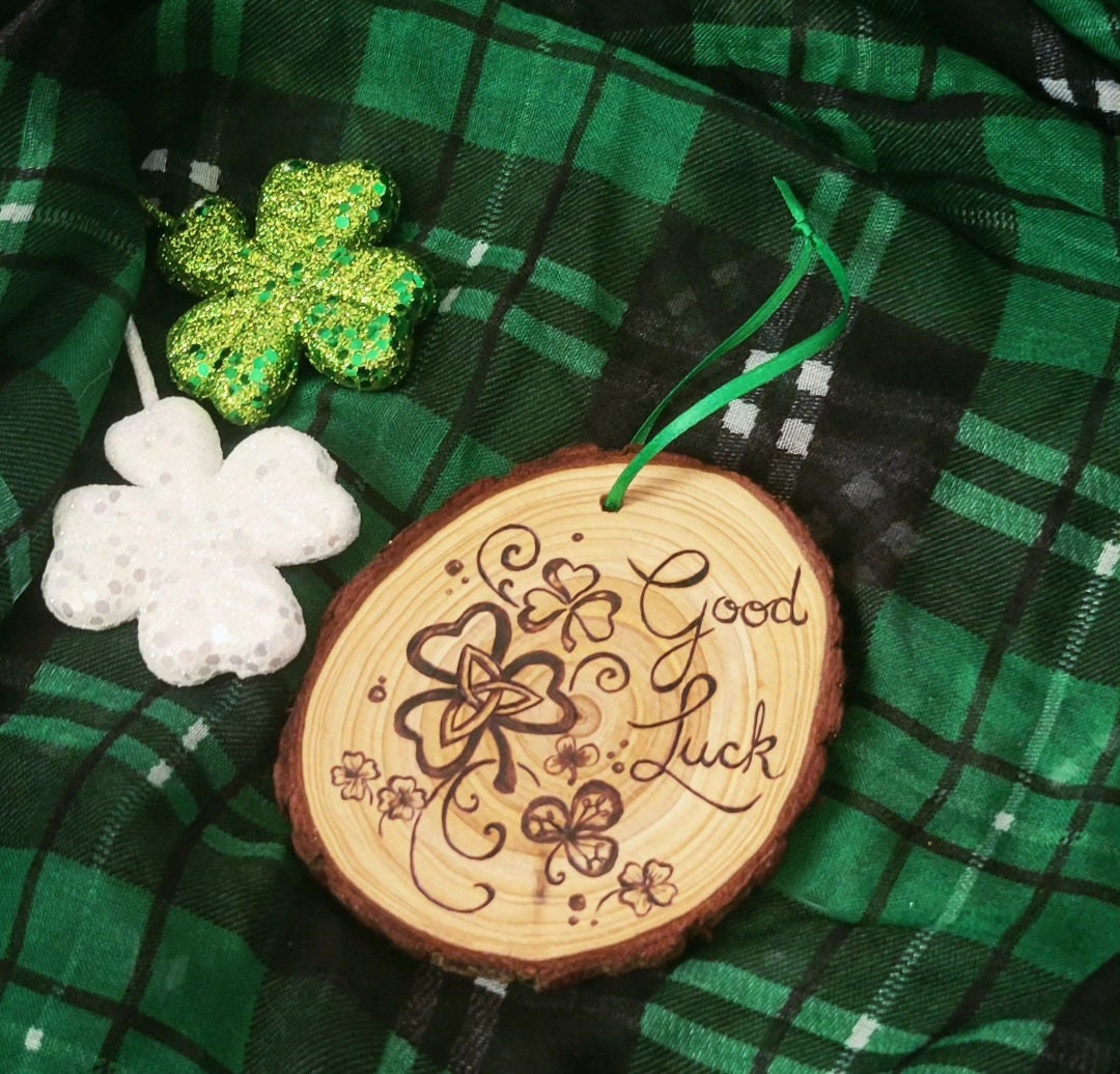 St. Patricks Day Woodburned "good Luck" and Shamrocks Wood Decoration ...