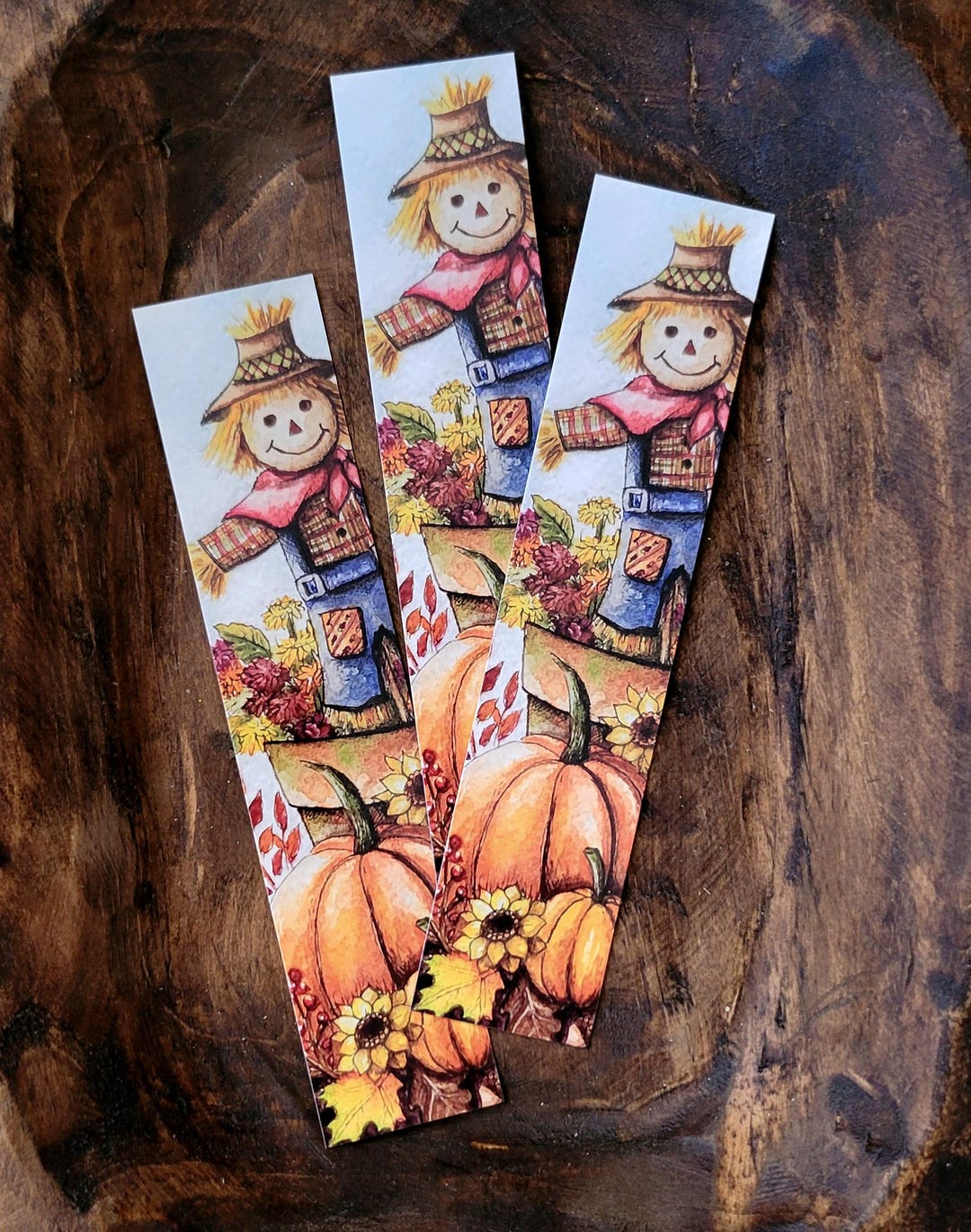 Autumn Watercolor Painting Bookmark, Pumpkin Scarecrow Bookmark, Autumn Flowers Bookmark, Fall ...