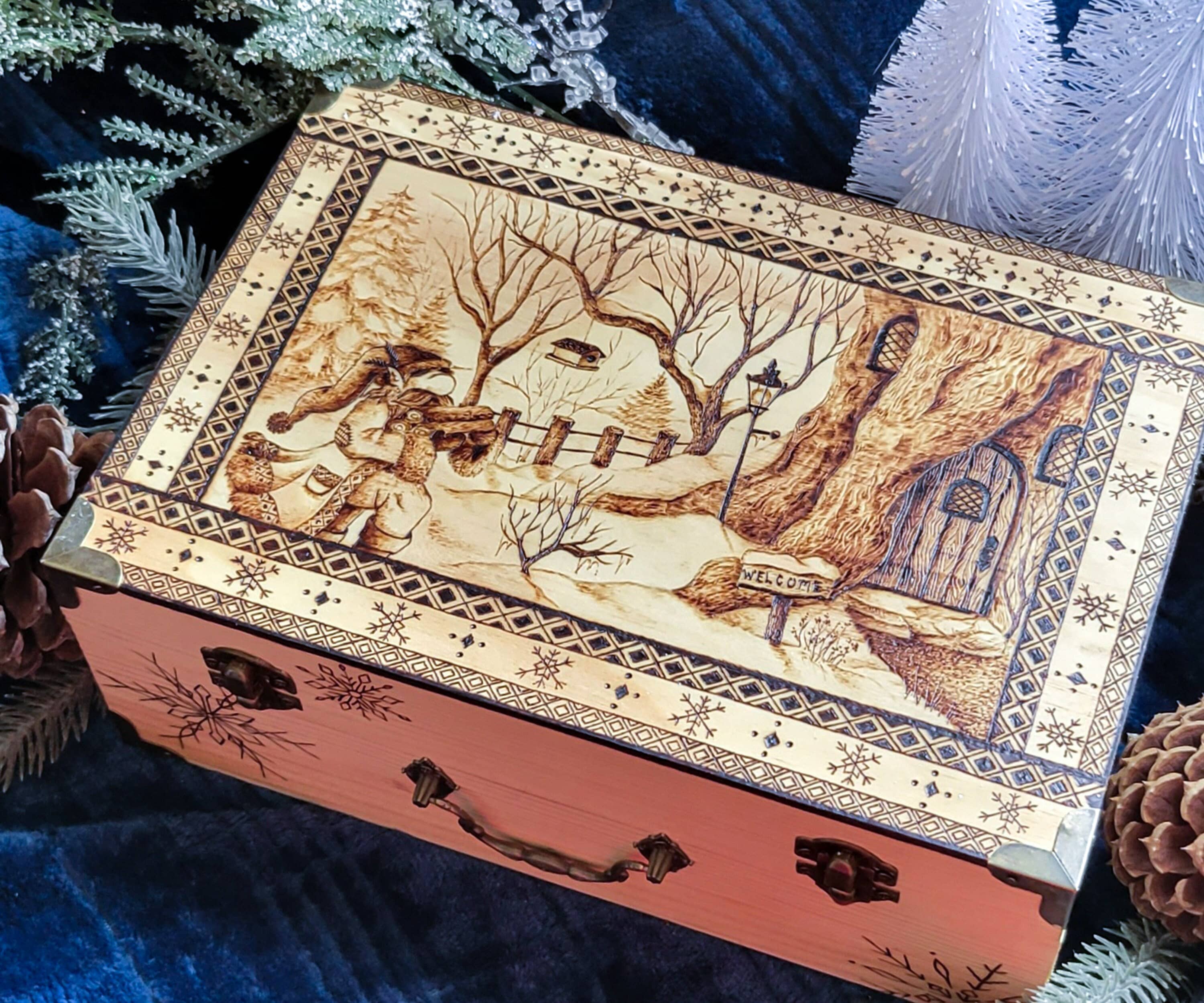 Woodburned Winter Gnome Box: Nordic Pyrography Art - Etsy