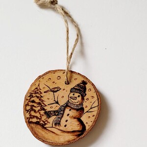 Snowman Ornament, Cozy Rustic Christmas, Snowman Pyrography, Winter ...