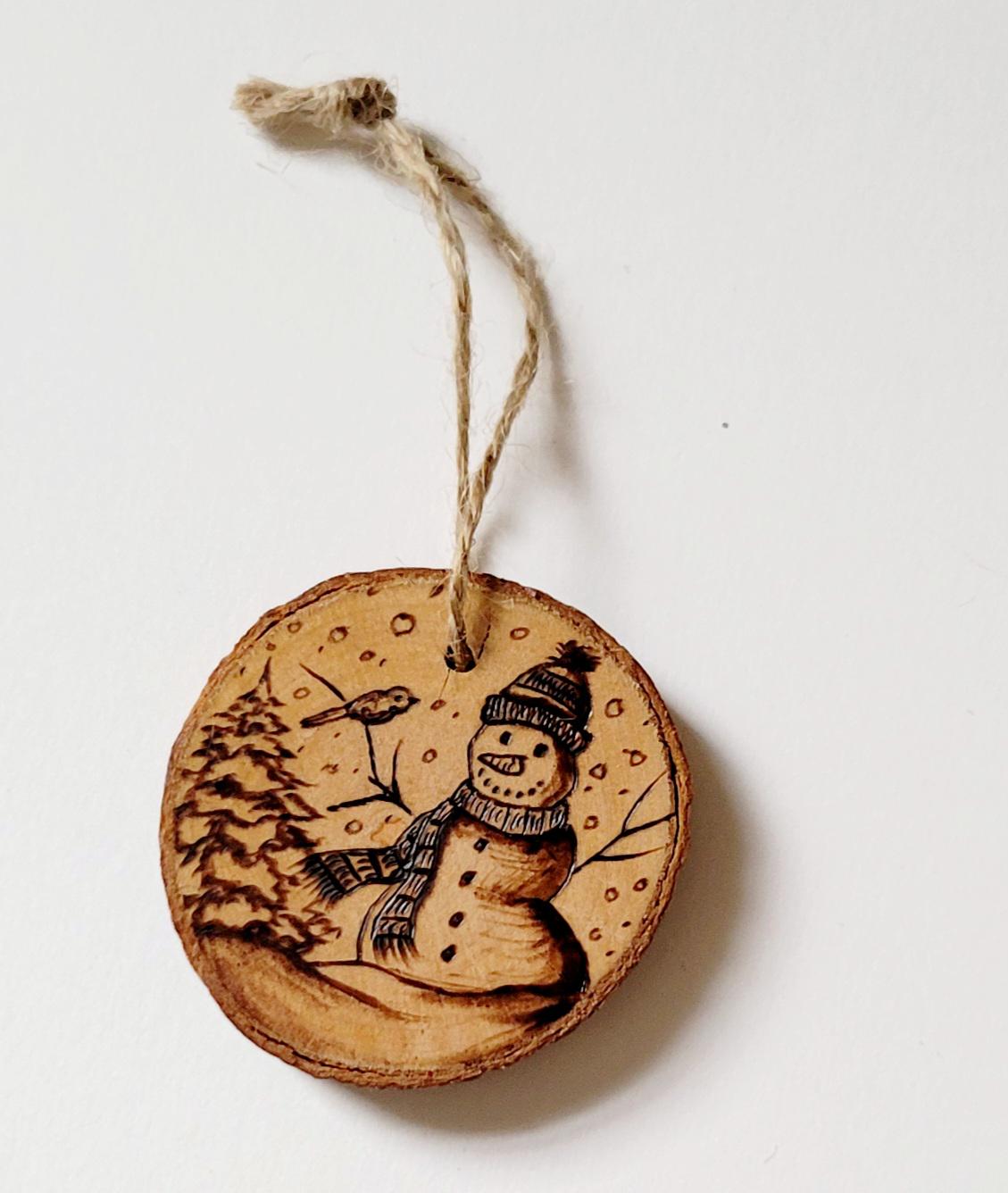 Snowman Ornament, Cozy Rustic Christmas, Snowman Pyrography, Winter ...