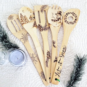 Winter Woodburned Wooden Spoon Set, Pyrography Spoon Set - Etsy