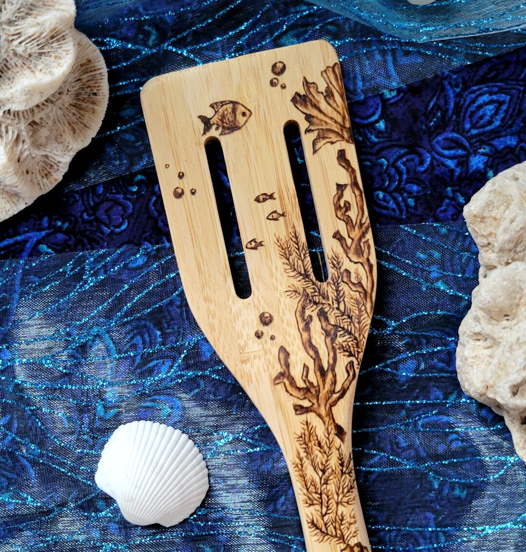 Coral Reef Woodburned Bamboo Spoon, Ocean Kitchen Decor - Etsy