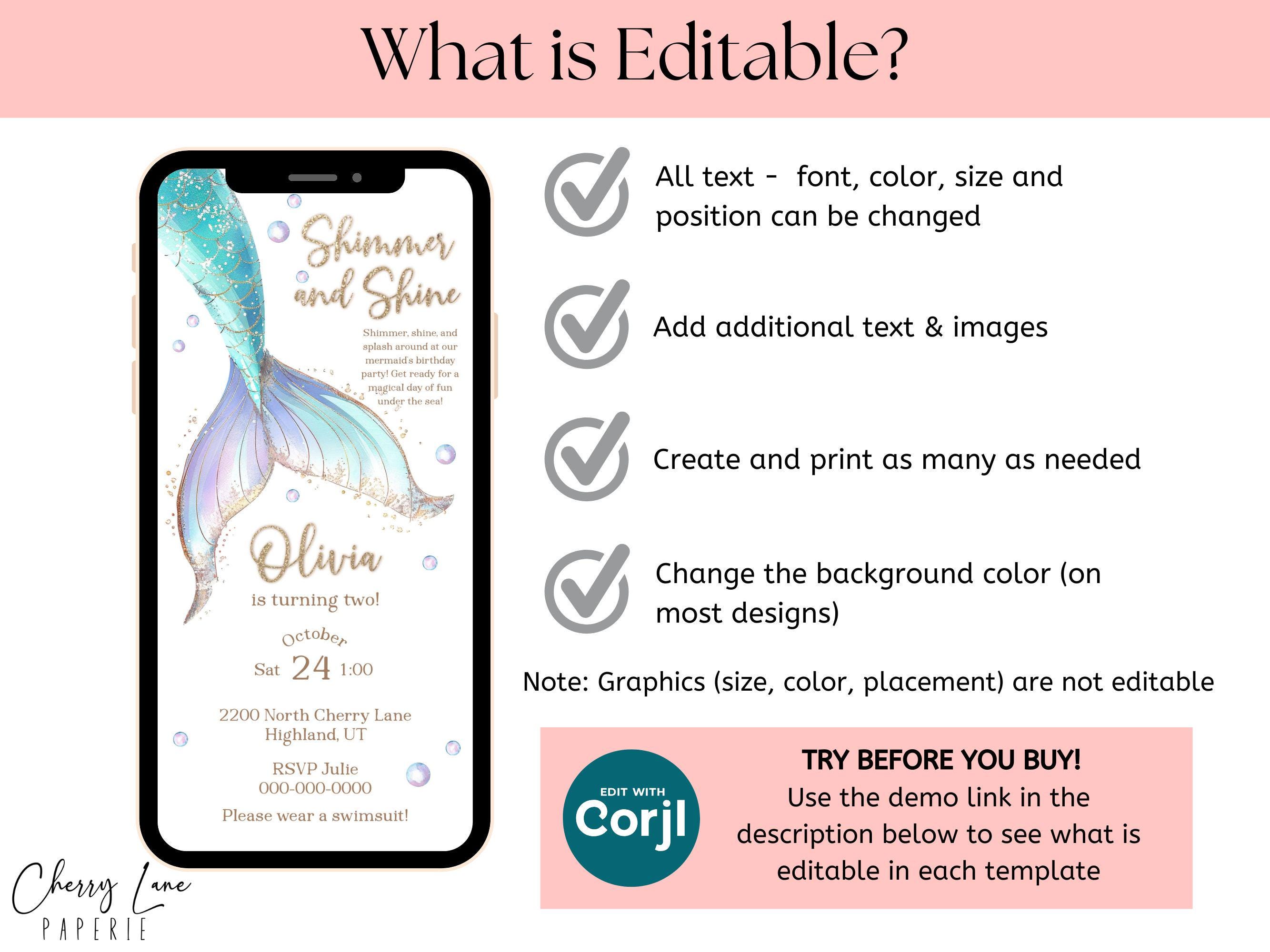 Mermaid Tail Gable Box Label Template, Editable Mermaid Party Sticker ...